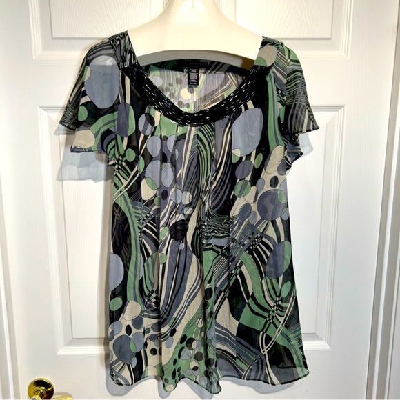 Apostrophe | Tops | Apostrophe Geometric Print Beaded Neck Top | Poshmark